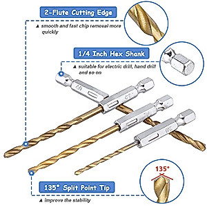 Mesee 13 Pieces Titanium Coated HSS Twist Drill Bit Set, Hex Shank High Speed Steel Drill Bits 1.5mm-6.5mm Quick Change Woodworking Drilling Tool