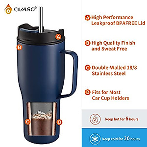 CIVAGO 30 oz Insulated Tumbler with Handle, Stainless Steel Travel Coffee Mug with Lid and Straw, Double Wall Vacuum Water Bottle Cup, Leakproof, Black