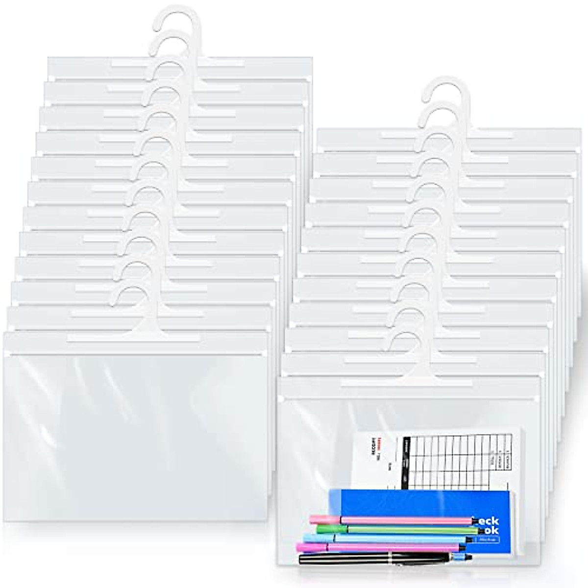 24 Pack Hanging Storage Bags, Large Hook 7.5 x 10.5-inch Clear Plastic Bags for Classroom, Library, and Pharmacy Use