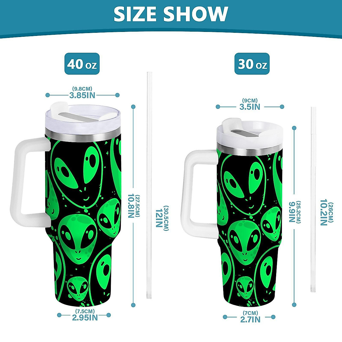 ARGTILDN 40 oz Tumbler Green Space Alien Insulated Travel Mug with Handle and Straw Lid Stainless Steel Vacuum Coffee Cup Tea Beverage Container Water Bottles for Car Sports office