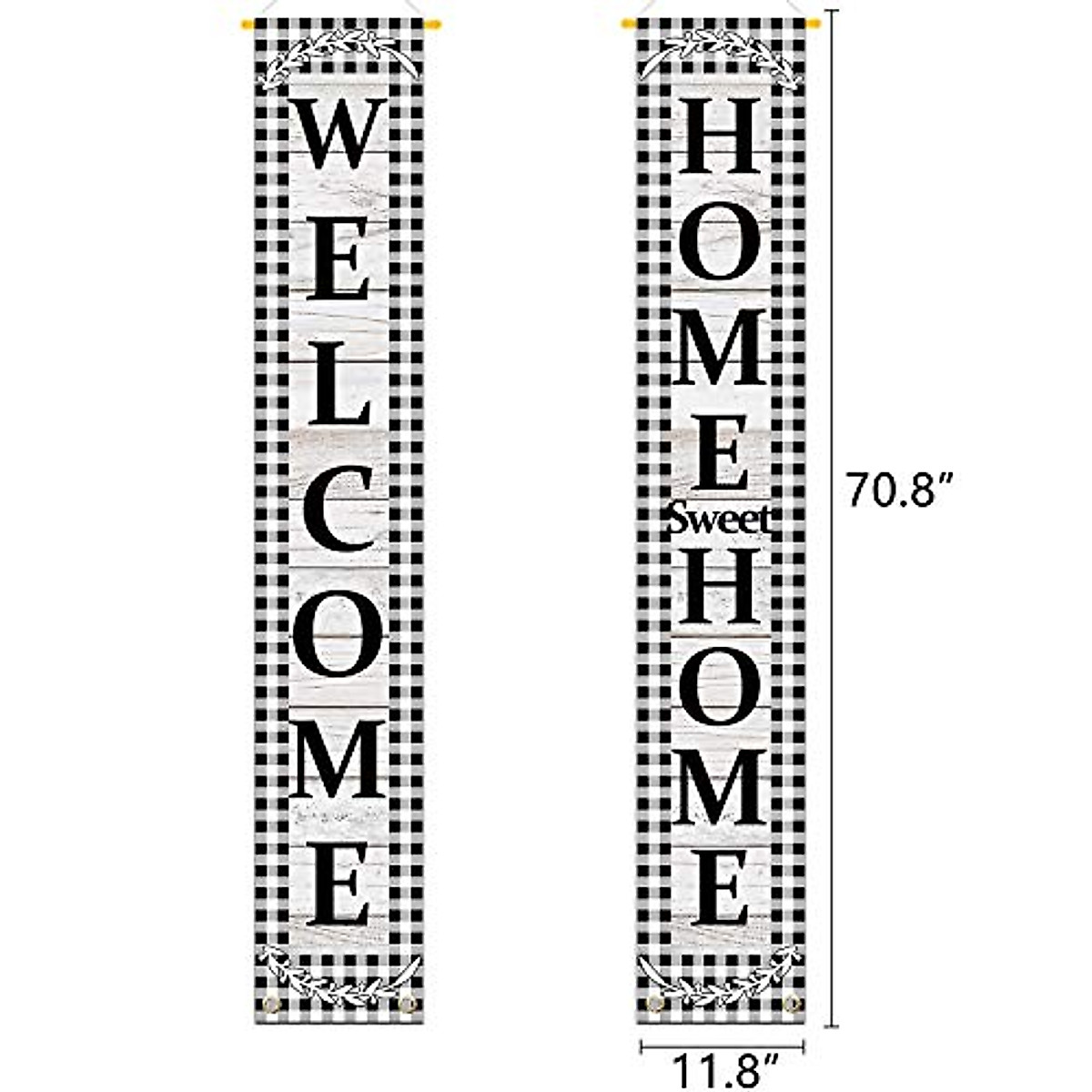 DUDOU Welcome Home Sweet Home Porch Sign Black White Buffalo Plaid Check Hanging Door Banner Farmhouse Outdoor Holiday Decoration