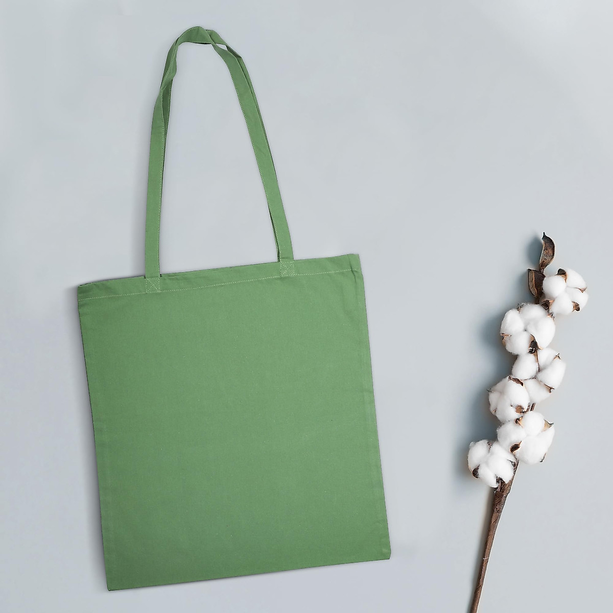 Urban Villa 12 Pack Reusable Grocery Bags 15’’x16’’ with 27’’ long Handle Green Color 100% Cotton Tote Bags Medium Weight Grocery Shopping Cloth Bags Great Choice for Promotion Gift DIY Advertising