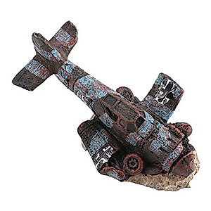 Yuehuam Aquarium Decoration Ornaments Fighter Plane Wreck Resin Craft Wreck Airplane Cave Hideout Habitat Wreckage Decor Fish Tank Aquarium Landscape Ornament