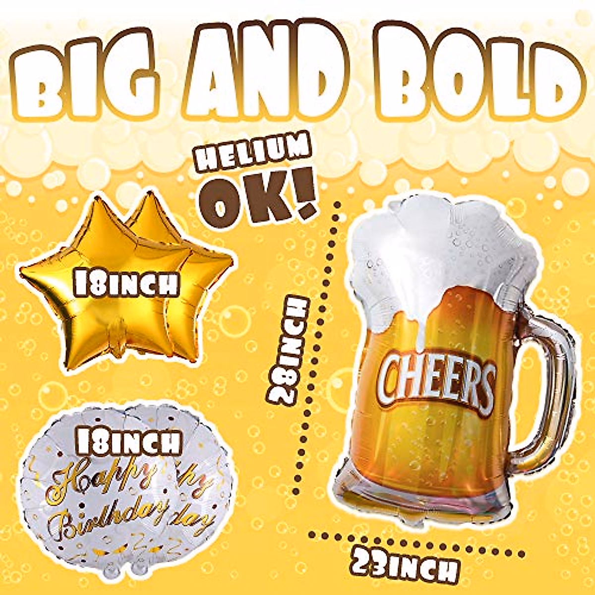 OMG Party Factory - Cheers and Beers Mug Birthday Party Decoration Balloons | Mylar Foil Helium Ballons for Happy Bday Celebration of Any Age or Year (CHEERS BEER MUG)