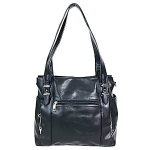 Zzfab Multi Pockets Double Handles Faux Leather Concealed Carry Purse with Hidden Locking Zipper Turquoise