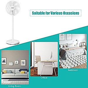 COSTWAY 16-Inch Standing Pedestal Fan, Height Adjustable 90° Oscillating Fan with Remote Control, 3 Wind Speeds & 60° Tilt, Quiet 7-Blade Stand Fan for Bedroom, Living Room, Home, Office, White