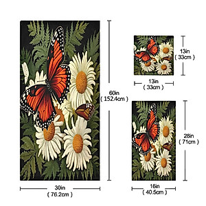 Flradish Daisy Butterfly Towels 3 Pack Bath Towels for Bathroom Set Soft Cotton Highly Absorbent Lightweight & Quickdry Towel Set 1 Bath Towel,1 Hand Towel,1 Washclothe