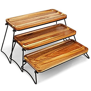 3 Tier Cupcake Stand and Towers Serving Tray for Party, Acacia Wooden Dessert Table Display Set, Decorative Tray Tiered Tray Decor Small Chees Charcuterie Boards Rustic Wood Serving Platters and Trays