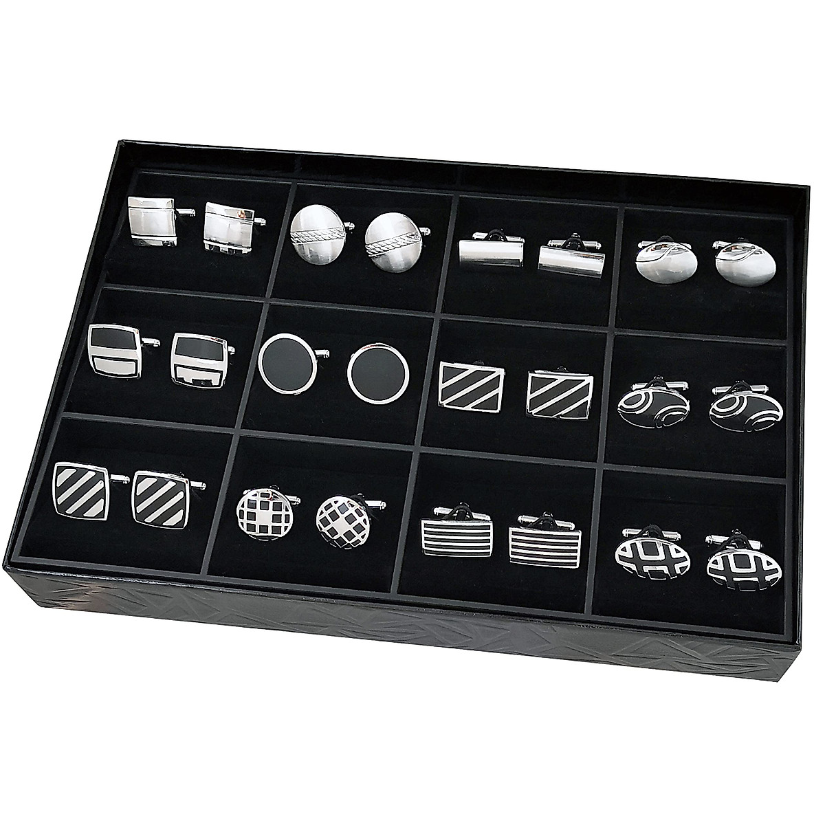 Luckeyui 12 Pairs Cufflinks Set Gifts for Men Vintage Wedding Tuxedo Shirt Cuff Links Silver & Black