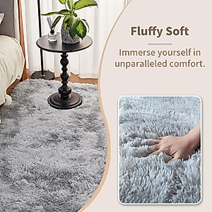 HOUSERAN Shag Area Rug 6’x6' Tie Dyed Grey, Plush Fluffy Fur Rug for Living Room, Square Carpet for Bedroom, Soft Shaggy Rug for Living Room Dorm Nursery