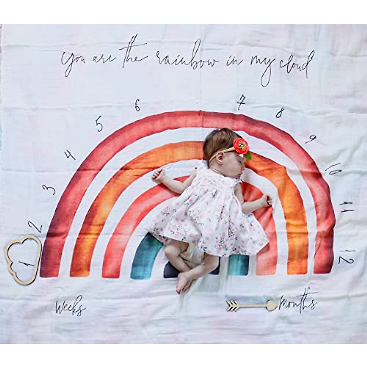 Organic Rainbow Baby Monthly Milestone Blanket Newborn Boy Girl Unisex Neutral| Boho Vintage Rainbow Baby Monthly Picture Blanket| Baby Growth Photography Background Prop