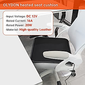 OLYDON Heated Pad for Office Chair, Square Leather Heating Pad with Auto Shut Off & Intelligence Temperature Controller, Universal Seat Warmer for Home, Office Chair (Black)