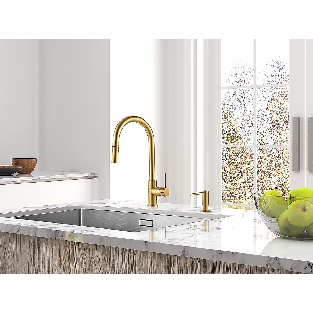 AguaStella AS60BG Brushed Gold Kitchen Sink Faucet with Pull Down Sprayer Single Handle
