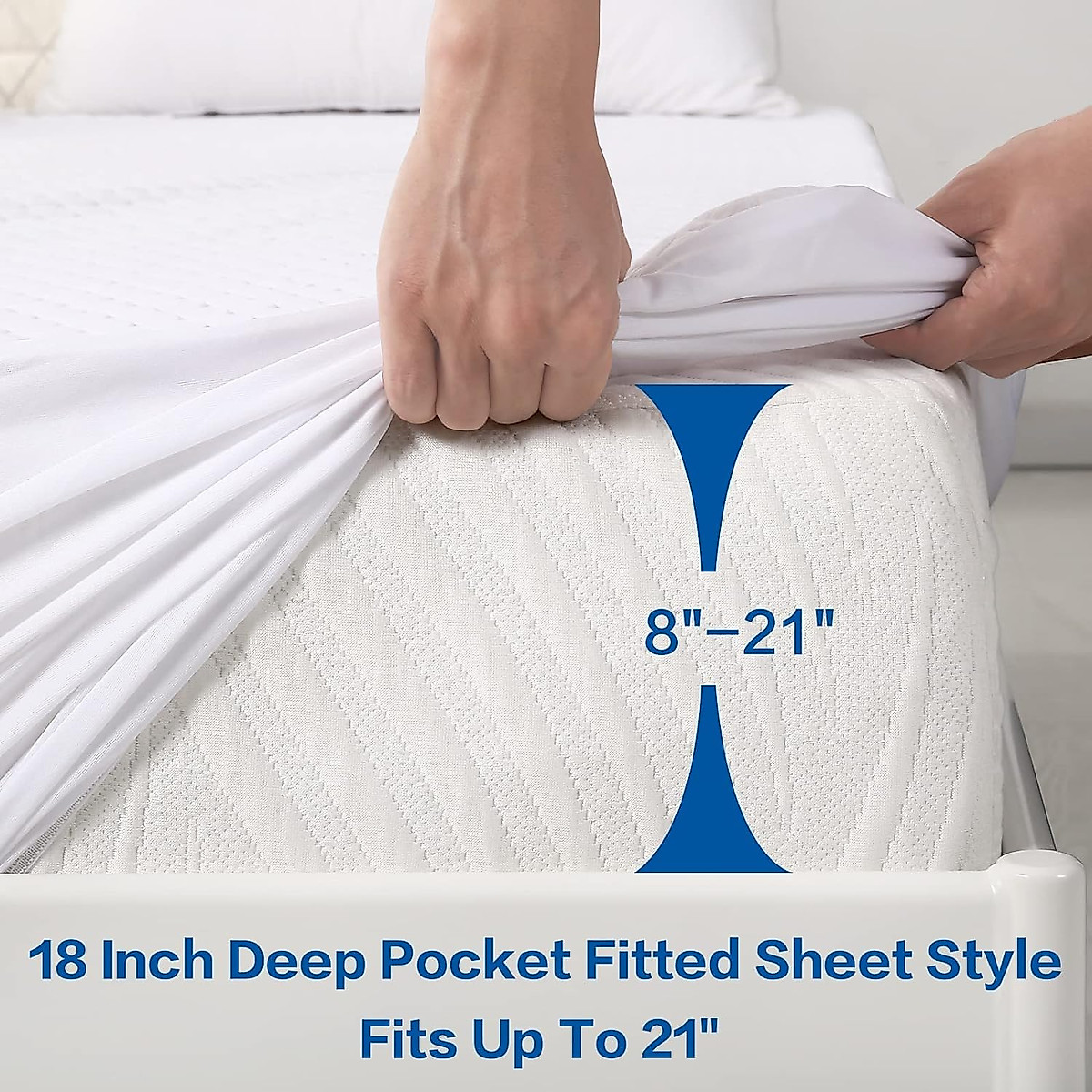 MERITLIFE Premium 100% Waterproof King Size Mattress Protector Cooling King Mattress Pad Cover Breathable Deep Pocket Topper Protection Machine Washable Noiseless Quiet (White,King 78"x80")