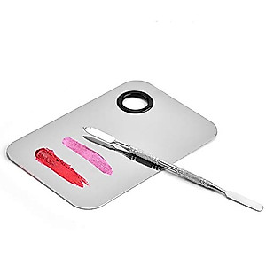 Professional Pro Stainless Steel Makeup Palette Cosmetic Palette with Spatula Tool Makeup Art Tool For Nail Art Eye Shadow Eyelash Makeup Professional Pigment Blending（6 x 4 Inch Sliver）