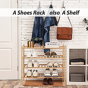 Candockway Bamboo Shoe Rack, 4-Tier Free Standing Shoe Racks, Stackable & Durable Shoe Rack Organizer, Shoe Shelf Holder Shoe Storage for Entryway Hallway Closet, Multifunctional
