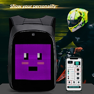 Gelrova LED Motorcycle Helmet Backpack Rampage Serise, 17 Inch Cool DIY Pixel Art Animation Fashion LED Display LaptopProgramming Backpack, Unique Gift for Men or Women
