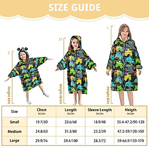 JHKKU Monster Truck Car Wearable Blankets for Kids, Oversized Flannel Blanket Hoodie for Kids, Warm Blanket Hoodie for Boys Girls with Pockets