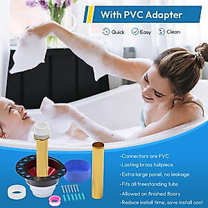 PVC Freestanding Tub Drain Rough-in Kit, Bathtub Drain Kit with PVC Plastic Adapter and Brass Tail Pipes - Compatible with Freestanding Bathtub, Floor Mounted Bathtub and Copper Bathtub