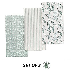 Folkulture Kitchen Towels with Hanging Loop, 18 x 28 Inches, Set of 3 Modern Tea Towels or Dish Towels for Drying Dishes, 100% Cotton Dishcloths or Hand Towels for Boho Décor, Absorbent (Misty Green)