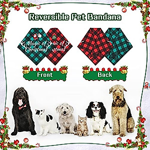 Bonjin 2 Pack Dog Bandana Christmas Classic Plaid, Pet Scarf Triangle Reversible Bibs Kerchief Santa Christmas Tree Magic of Christmas Print Pet Bandana for Small Medium Large Dogs Cats Pets