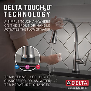 Delta Faucet Emmeline Touch Kitchen Faucet Chrome, Chrome Kitchen Faucets with Pull Down Sprayer, Kitchen Sink Faucet, Touch Faucet, Delta Touch2O Technology, Lumicoat Chrome 9182T-PR-DST