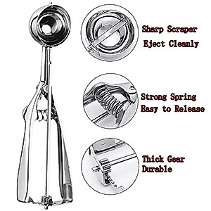 X-WLANG 3PCS Cookie Scoop Set,Upgraded Stainless Steel Ice Cream Scoop with Trigger Release, Large/Medium/Small Cookie Scooper for Baking, Cookie, Fruit and Ice Cream,Silver