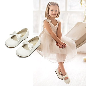 DREAM PAIRS Girls Dress Shoes Mary Jane Flower Girl Bow Ballet Flats for Wedding Party Toddler/Little Kid,Size 2 Little Kid,White,SOPHIA-22