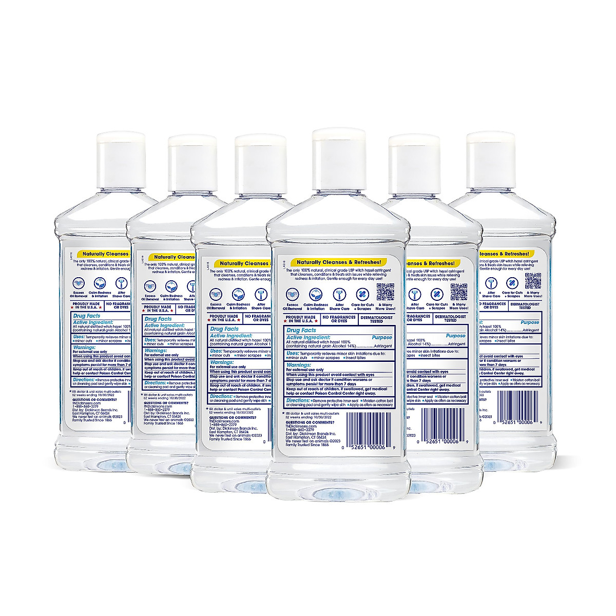 T.N. Dickinson's Witch Hazel Astringent for Face and Body, 100% Natural, 6 Count