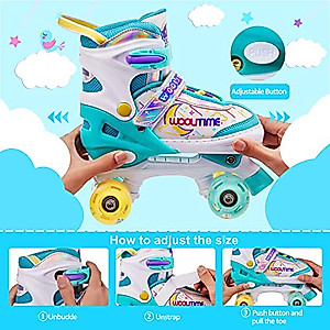 Woolitime Adjustable Roller Skates for Girls and Boys, 4 Size Adjustable Toddler Roller Skates for Kids with All Wheels Light Up, Patines para Niñas Niños