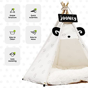 Pet Teepee Tent for Small Dogs & Cats, 24 Inch Portable Indoor Dog House with Thick Cushion, Cat Teepee Washable Tent Dog Teepee Bed Indoor (Goat)