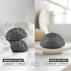ZOMCHI Konjac Sponge | Natural Facial Sponges | Eco-Friendly & Reusable | Skin Cleanser | Makeup Remover | 3 Packs Activated Bamboo Charcoal Facial Cleansing Sponge