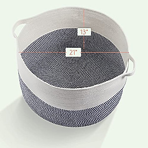 Decorative Jumbo Blanket Basket for Living Room - 100% Cotton Rope Woven Basket for Storage with 2 Easy Carry Handles, Holds up to 40Lb - Ideal for Pillows, Blankets, Laundry Hamper & Baby Toy Bin.