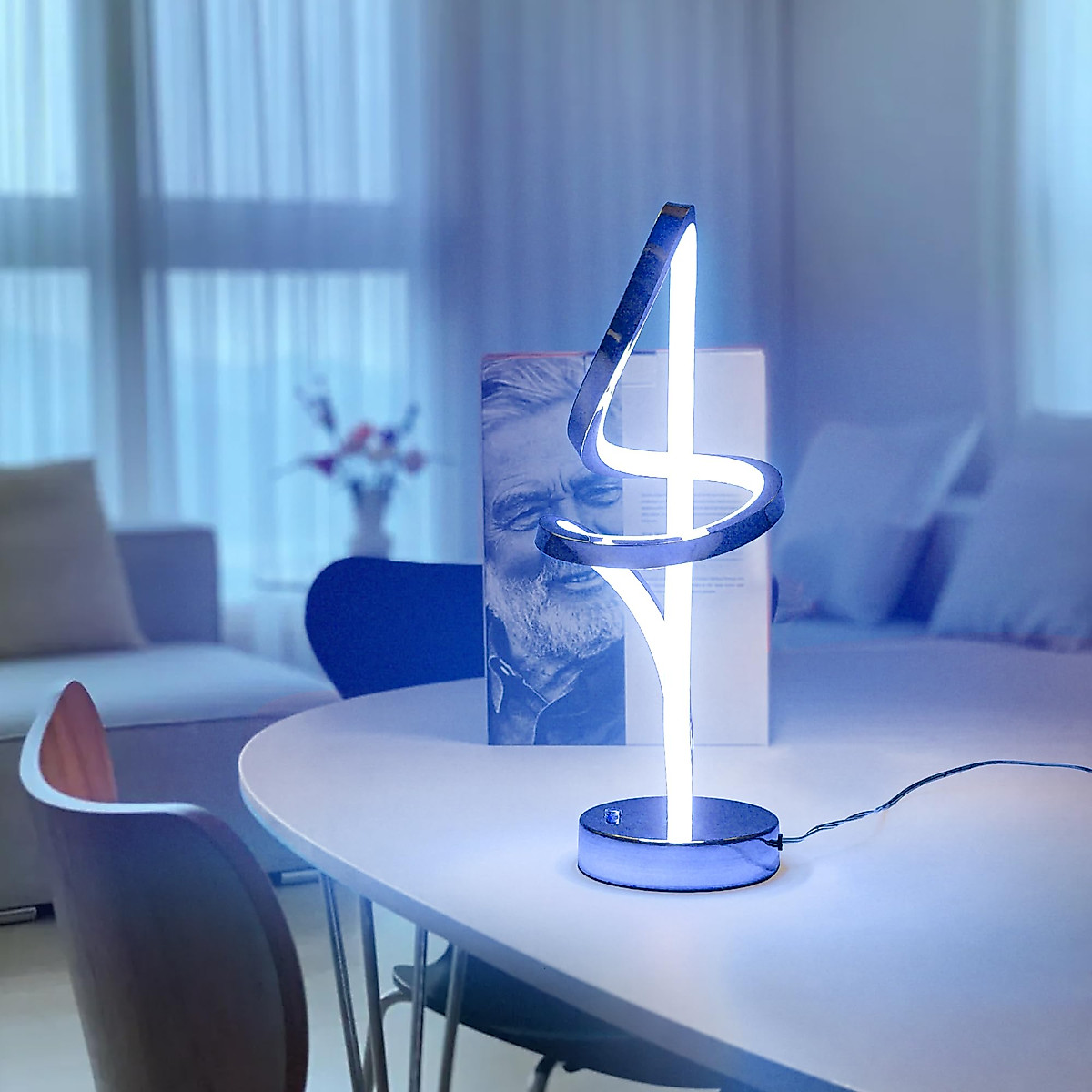 Mayful Modern Table Lamp, RGB Table Lamp，LED Spiral Lamp, Silver Bedside Lamp with 7 Colors 10 Light Modes, Touch Dimmable Nightstand Lamp for Bedroom Living Room Home Office, 15W