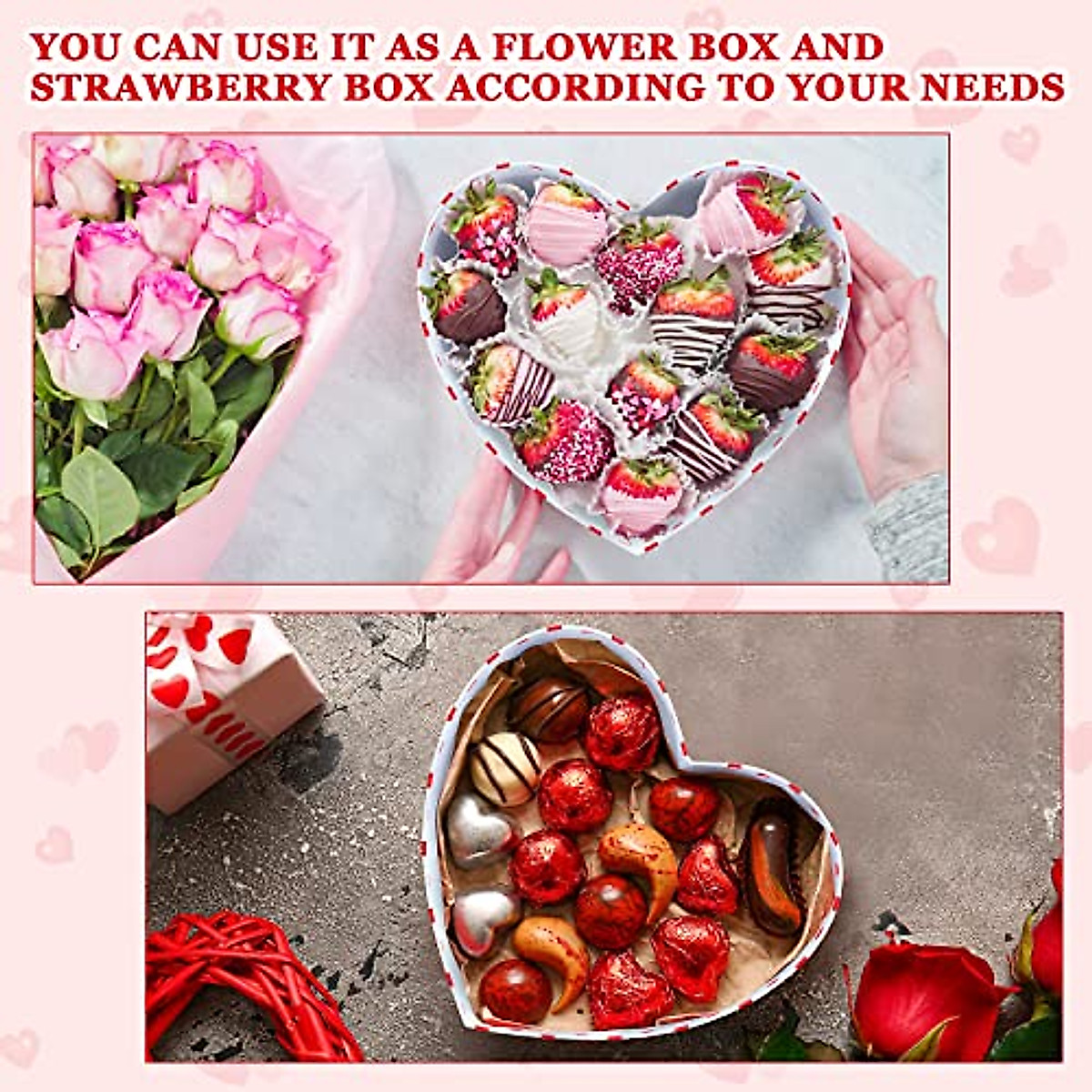 3 Pcs Valentine's Day Heart Shaped Boxes with Transparent Window Lid Dot Heart Flower Boxes Heart Box Floral Gift Box Goody Box Party Favors for Packaging Flowers Arrangement Strawberries, 3 Sizes