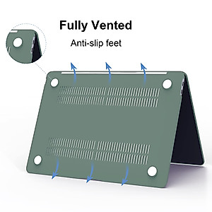 G JGOO Compatible with MacBook Air 13 Inch Case 2021 2020 2019 2018 Release M1 A2337 A2179 A1932, Slim Matte Plastic Hard Shell Case & 50PCS Laptop Sticker & Keyboard Cover, Midnight Green