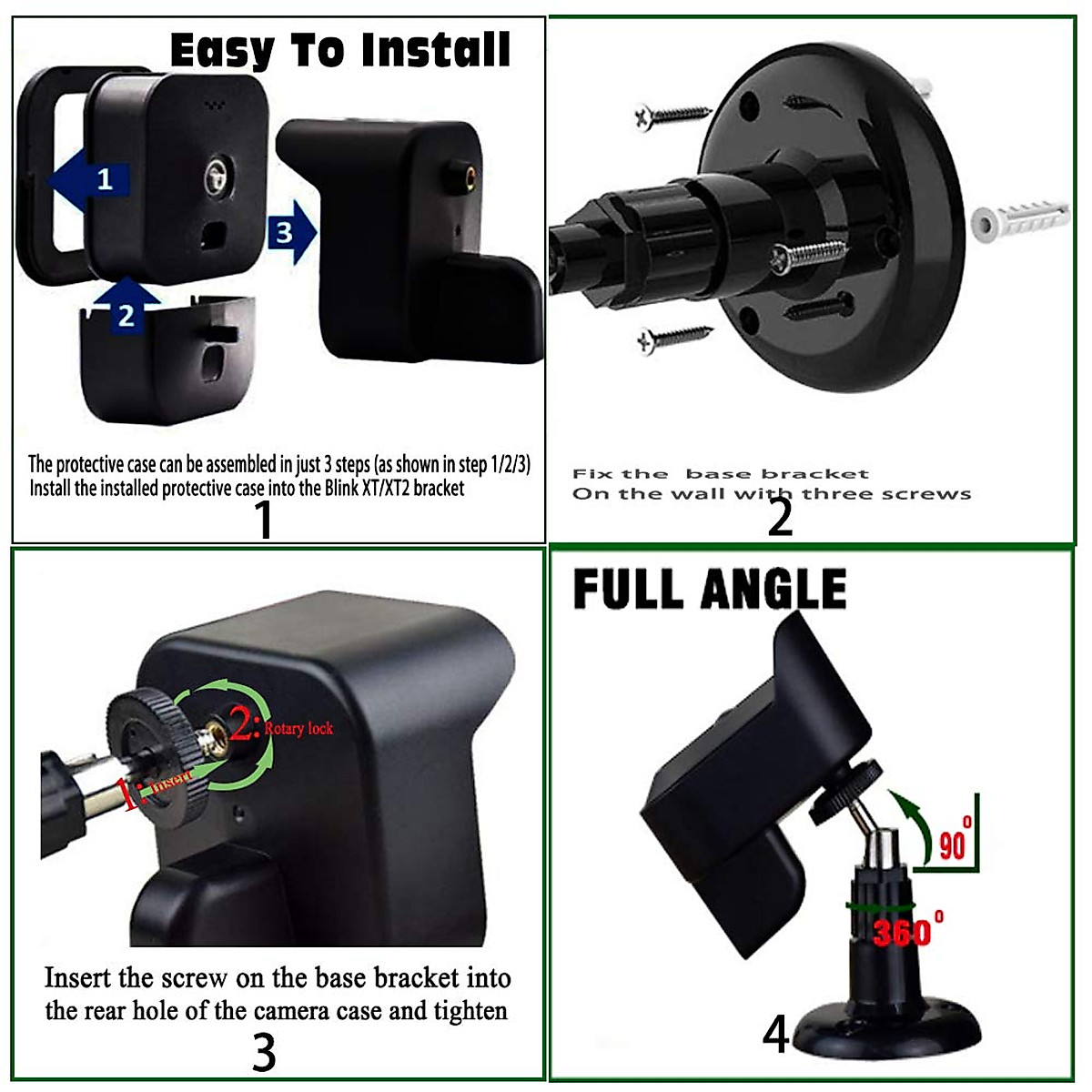 All-New Blink Camera Wall Mount Bracket, Weather Proof 360° Protective Plastic Housing Cover and Adjustable Wall Mount Bracket for Blink Indoor Outdoor Home Security Camera System Black(3Pack)