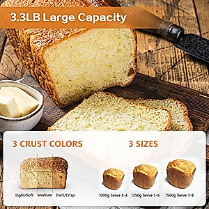 Davivy Bread Maker Machine 3LB with 2 Dough Kneading Paddle Dough Maker,15-in-1 Automatic Bread Machine Maker with Nonstick Bowl For Bread, Jam& Yogurt, 3 Loaf Sizes and 3 crust settings,15-H Delay Timer（850W,Silver,3.3LB）