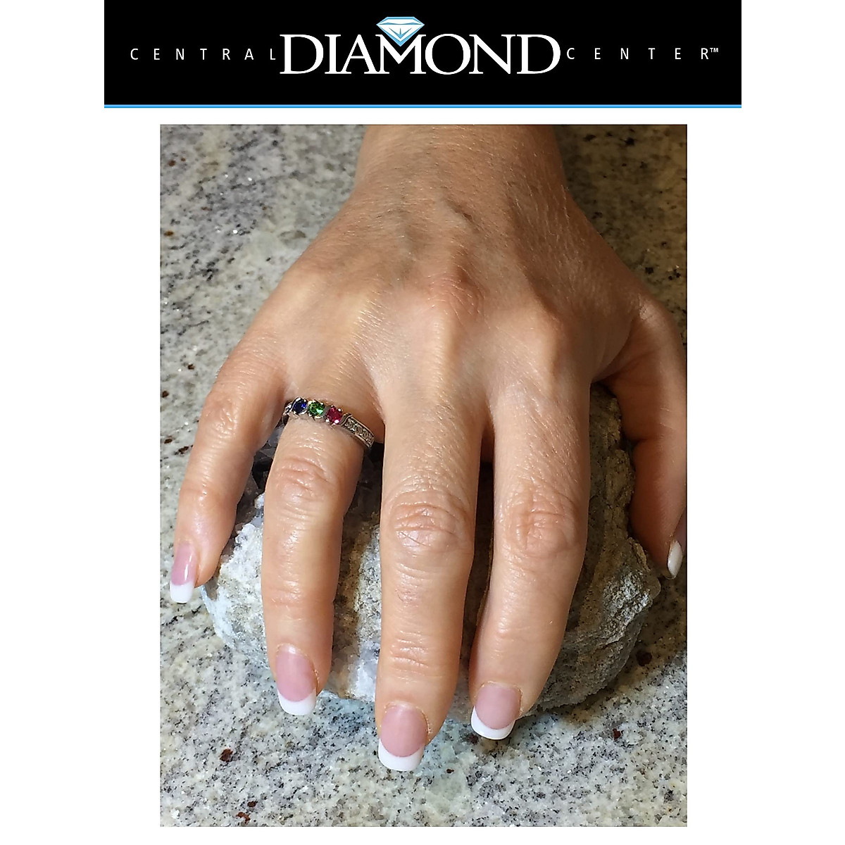 Central Diamond Center S-Bar W/Sides Mother's Ring 1 to 6 Simulated Birthstones - 10k Yellow Gold - Size 6.5