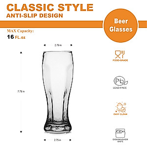 LUXU Beer Glasses, Hexagon Shape Pilsner Glasses set of 2,16oz Crystal Craft Wheat Beer Glasses,Lead-free Weizen vase for Drinking LAGER,Pint glasses for ALE,Premium IPA glasses,Great Gift Idea.