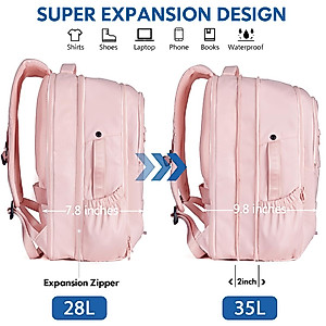COW STAUNCH Travel Backpack for Women, 35L Flight Approved Carry On Backpack, Expandable Luggage Personal Item Backpack, 15.6 Inch Lightweight Business College Laptop Daypack, Pink