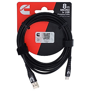 Cummins Long Micro Flex Steel Cable Charger Cord USB-A to Micro Charging Cord 8ft CMN4715