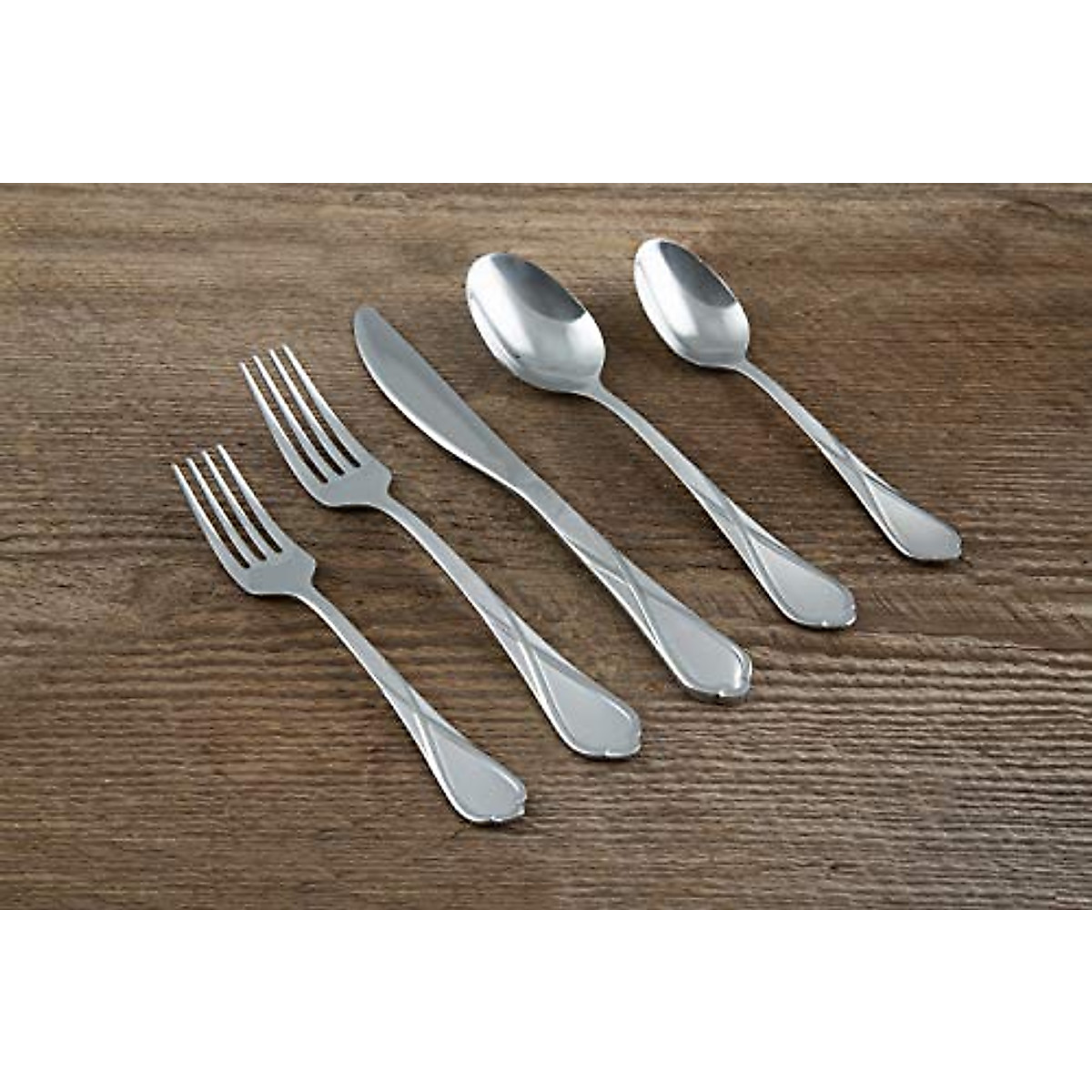 Cambridge Silversmiths Heather Sand 20-Piece Flatware Silverware Set, Stainless Steel, Service for 4, Includes Forks/Spoons/Knives