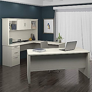 Atlin Designs Wood U Shape Computer Desk with Hutch in White and Chocolate