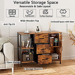 Furnulem Industrial Storage Cabinet with 3 Drawers,2 Shelves and Door,Wood Furniture, Accent Cabinet for Books/Document/Decoration in Home Office,Bedroom, Entryway,Kitchen,Metal Frame