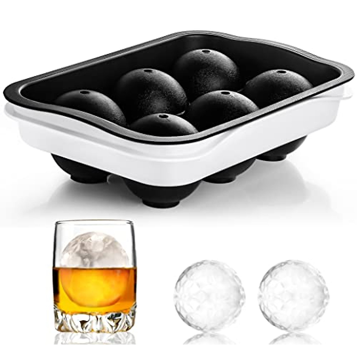 ICEXXP Whiskey Ice Ball Maker, [Fill without Funnel & Easy Release] 2.2'' Round Large Ice Cube Trays with Cover, Reusable Sphere Silicone Ice Tray with Lids for Bourbon, Brandy, Gift for Whisky Lover