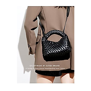 Womens Vegan Leather woven handbags Handmade Beach Bag Top-handle Handbag bottega bag dupes naghedi hobo bags for women (Black)