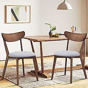 COSTWAY Set of 2 Dining Chairs, Mid-Century Dining Side Chairs with Curved Back and Cushioned Seat, Rubber Wood Legs Chairs with Sturdy Construction, Comfort Chairs for Living Room, Bedroom, Kitchen