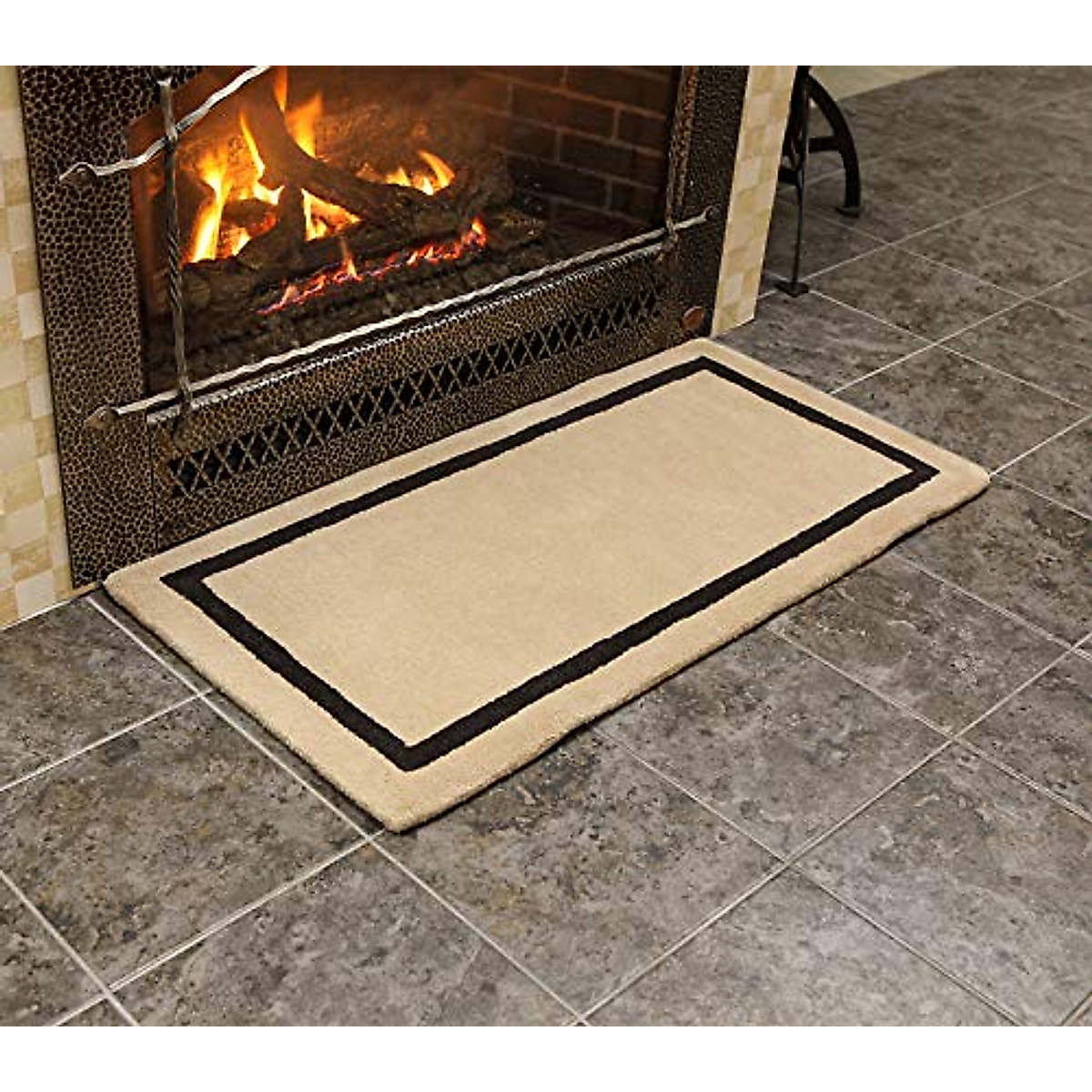 Minuteman International Mesa Tan Contemporary Wool Hearth Rug, Rectangular