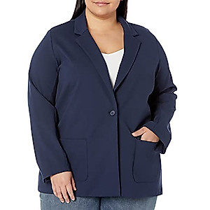 Amazon Essentials Women's Relaxed-Fit Soft Ponte Blazer, Navy, Medium